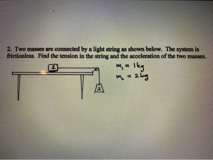 Solved 2. Two masses are connected by a light string as | Chegg.com