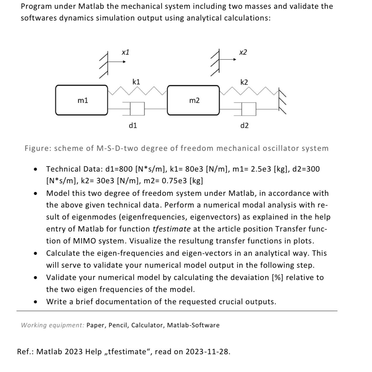 Solved Program under Matlab the mechanical system including | Chegg.com