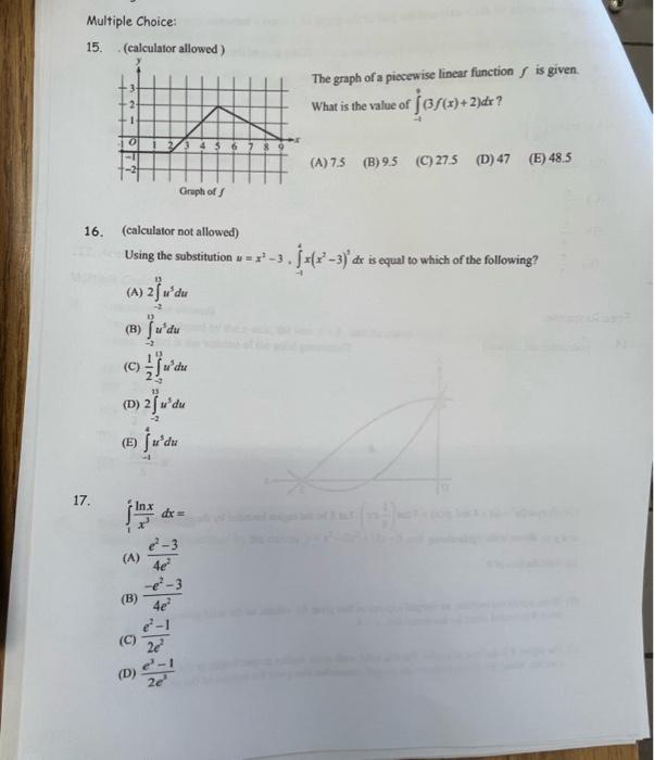 Solved 15. (calculator allowed) The graph of a piecewise | Chegg.com