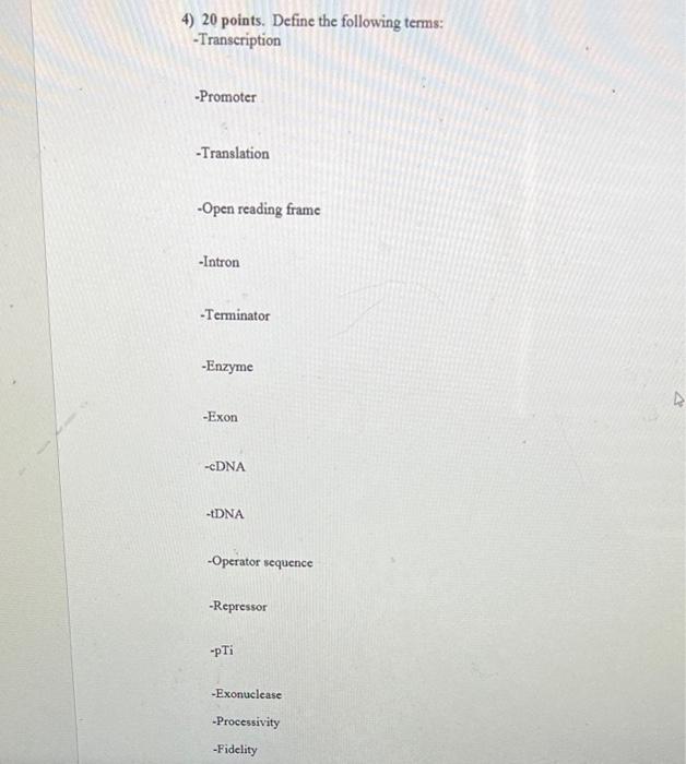 Solved 4) 20 points. Define the following terms: | Chegg.com