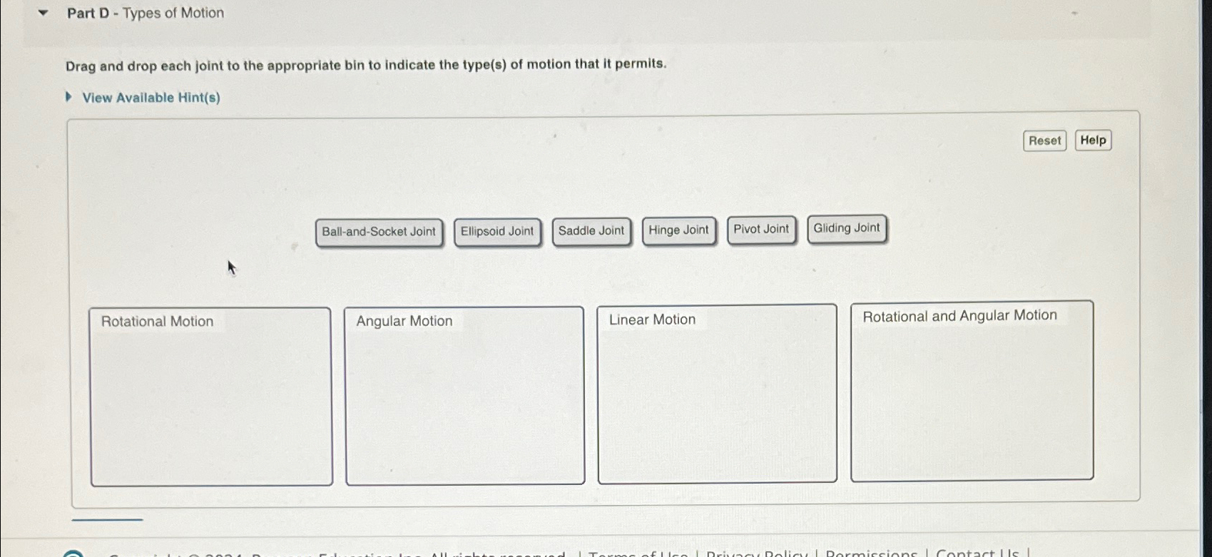 Solved Part D - ﻿Types of MotionDrag and drop each joint to | Chegg.com