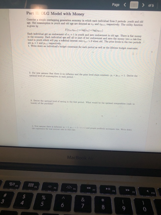 Pages > of 5 Part II: OLG Model with Money Consider a | Chegg.com