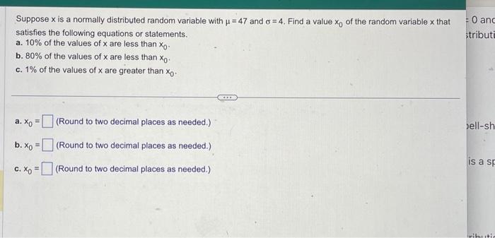 Solved Suppose x is a normally distributed random variable | Chegg.com