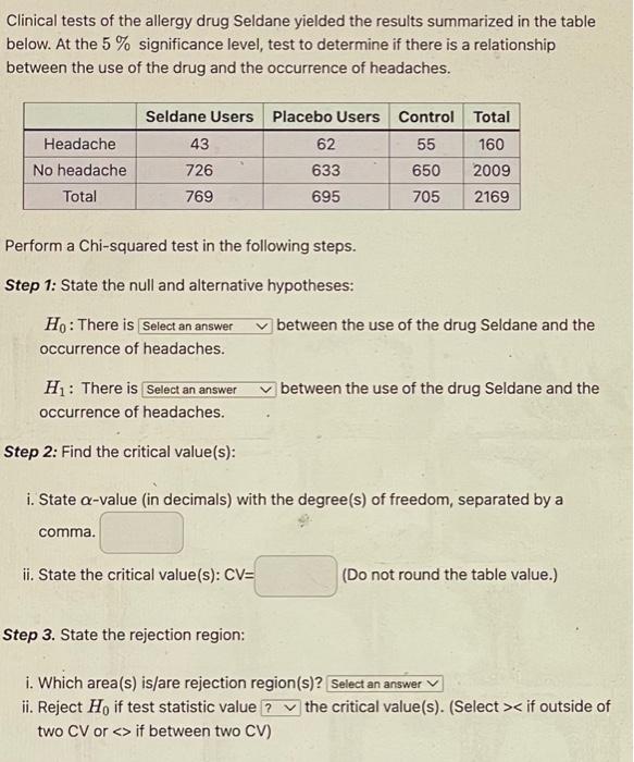 Solved Clinical tests of the allergy drug Seldane yielded | Chegg.com
