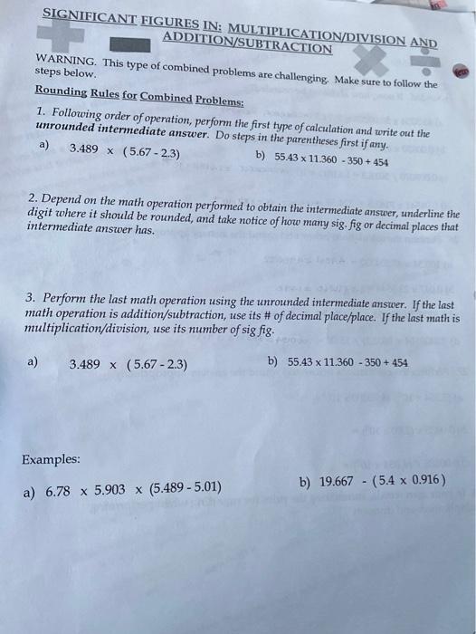 Solved SIGNIFICANT FIGURES IN: MULTIPLICATION/DIVISION AND | Chegg.com