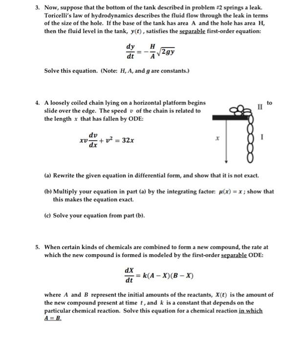 Solved 3. Now, suppose that the bottom of the tank described | Chegg.com