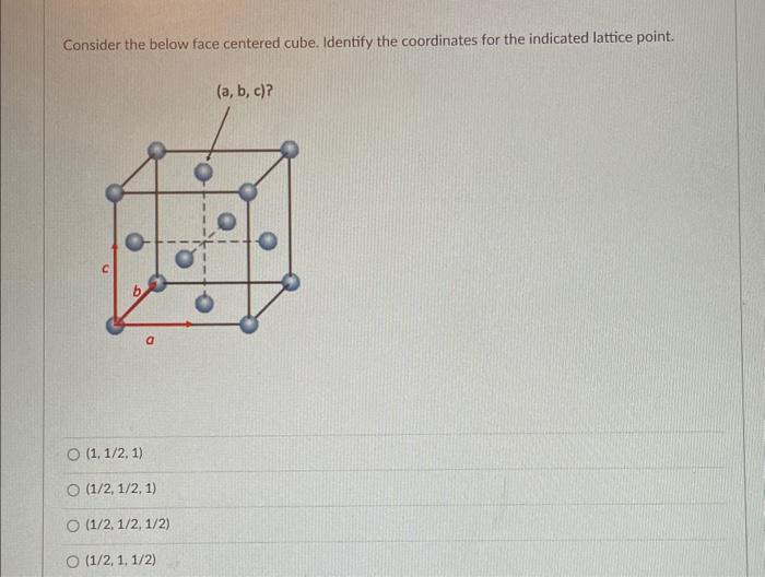 Solved Consider the below face centered cube. Identify the | Chegg.com