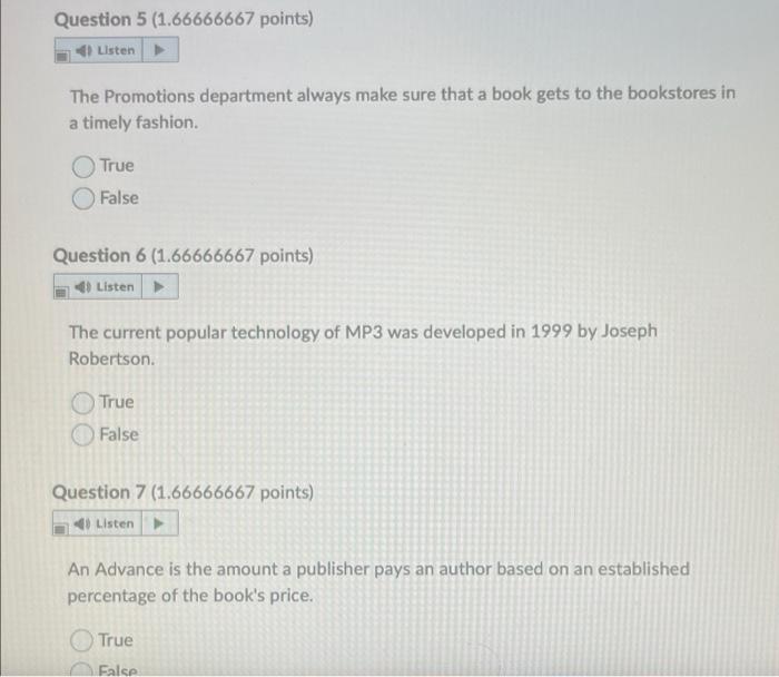 Solved Question 5 (1.66666667 points) 4) Listen The | Chegg.com
