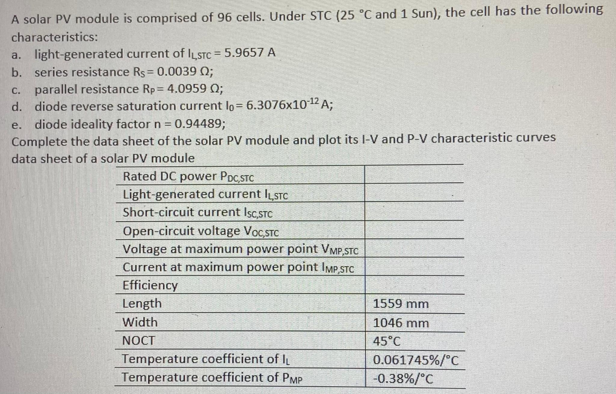 Solved A solar PV module is comprised of 96 ﻿cells. Under | Chegg.com