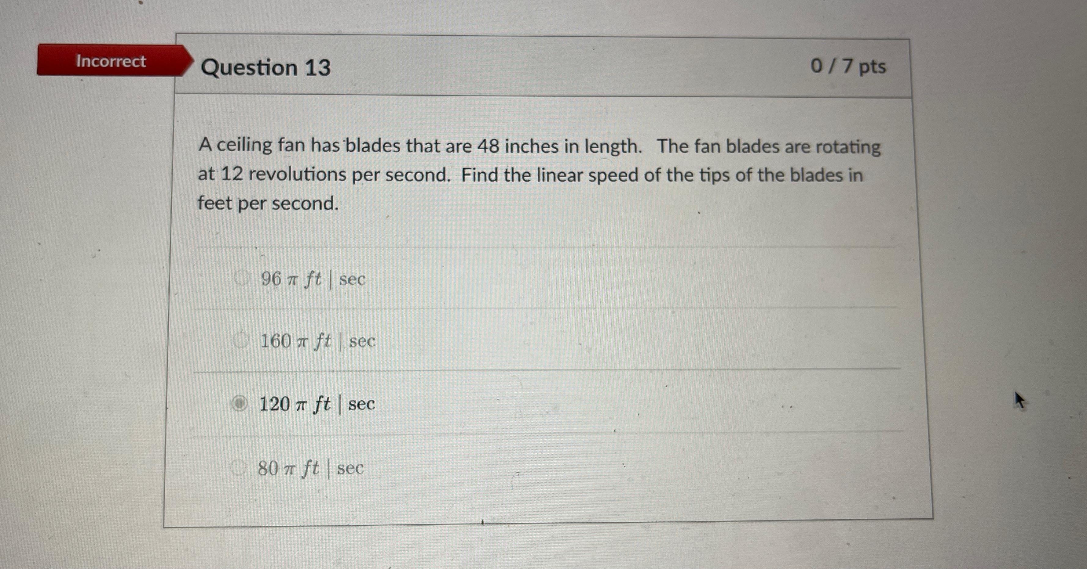 Solved A ceiling fan has blades that are 48 ﻿inches in | Chegg.com