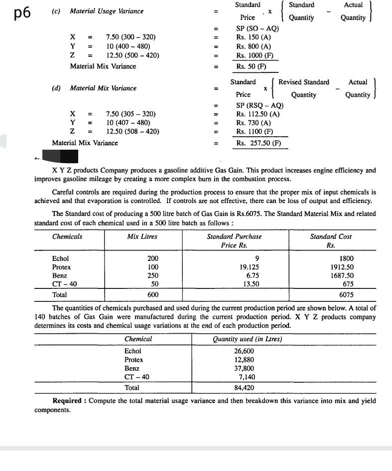 Solved II p6 (c) Material Usage Variance Standard Quantity . | Chegg.com