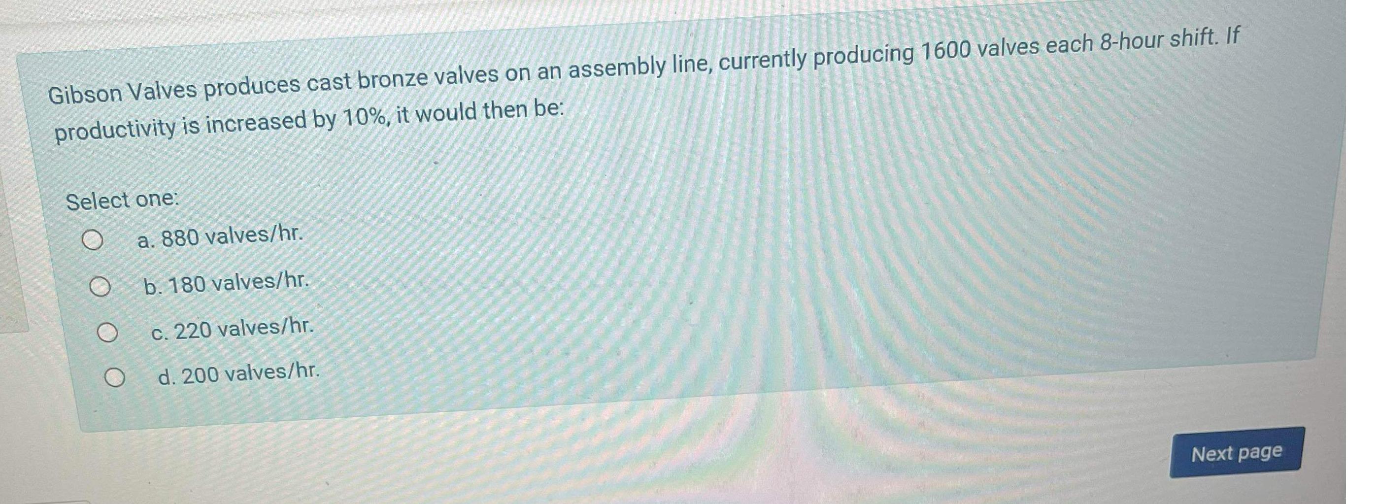 Solved Gibson Valves produces cast bronze valves on an | Chegg.com