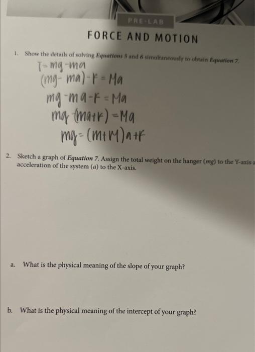 FORCE AND MOTION 1. Show the details of solving | Chegg.com