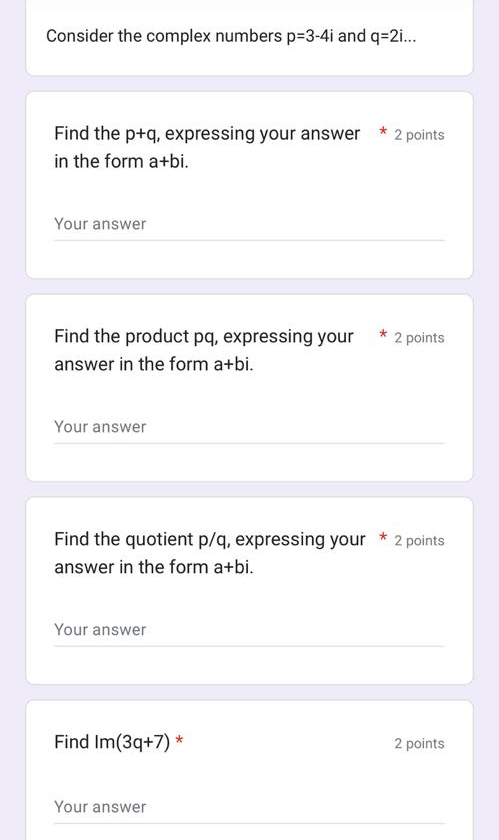 Solved Consider the complex numbers p=3-4i and q=2idotsFind | Chegg.com