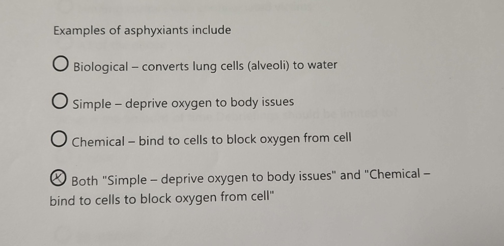 Solved Examples of asphyxiants includeBiological - ﻿converts | Chegg.com