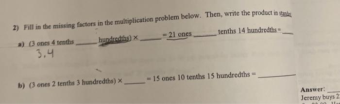 Solved 2) Fill in the missing factors in the multiplication | Chegg.com