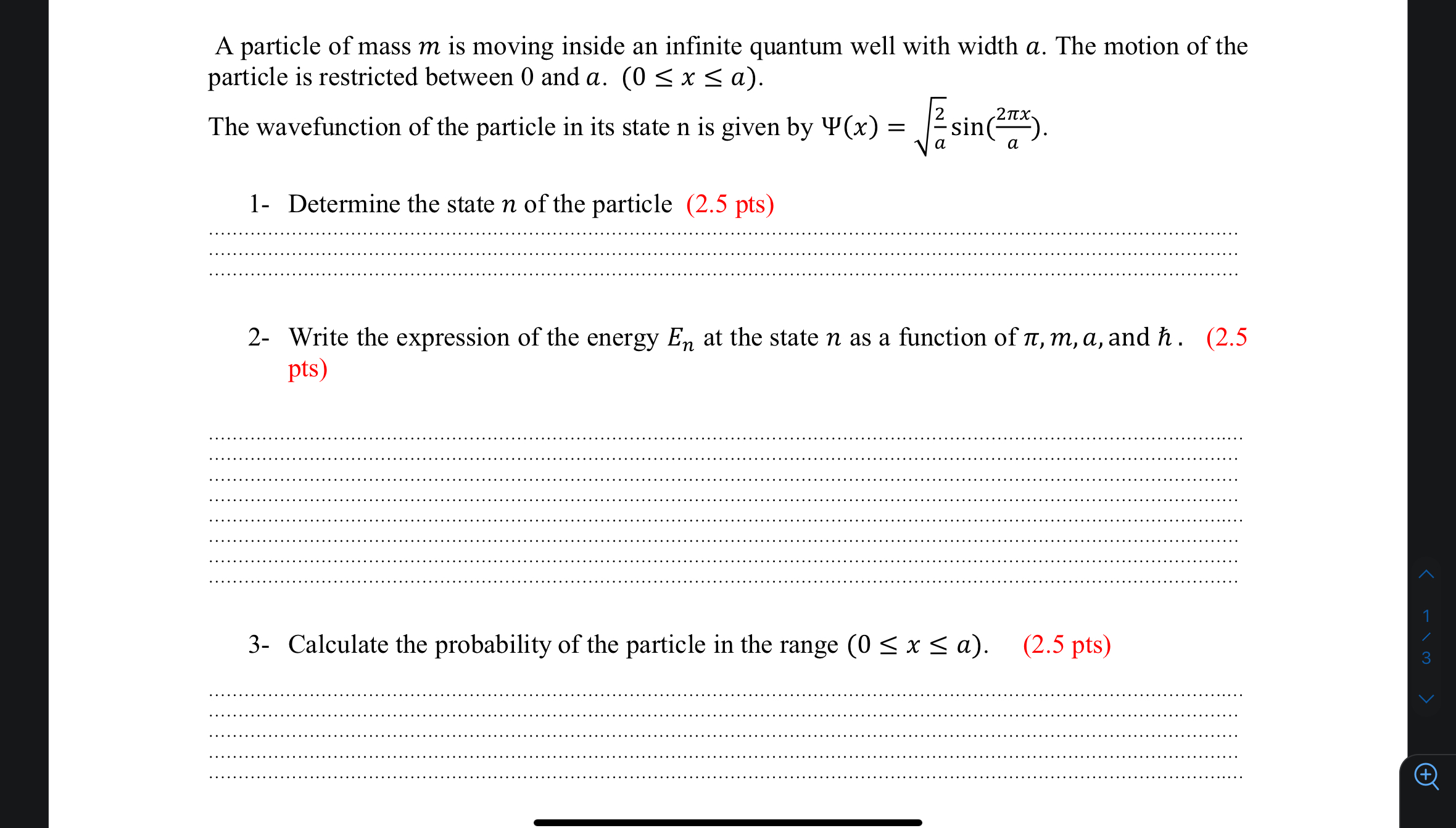 Solved A particle of mass m ﻿is moving inside an infinite | Chegg.com