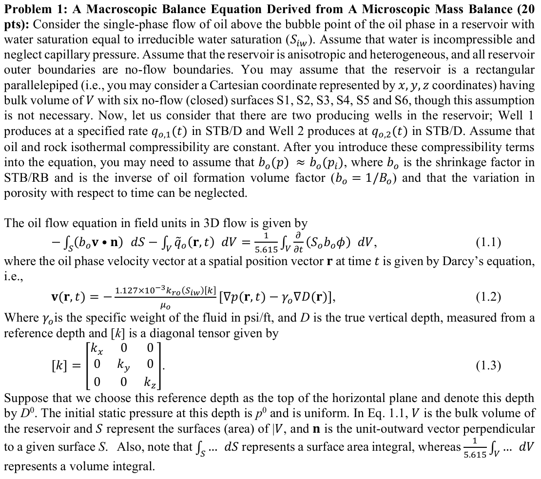 Solved Problem 1: A Macroscopic Balance Equation Derived | Chegg.com
