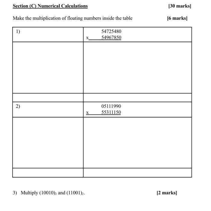 Solved Section (C) Numerical Calculations [30 marks) Make | Chegg.com