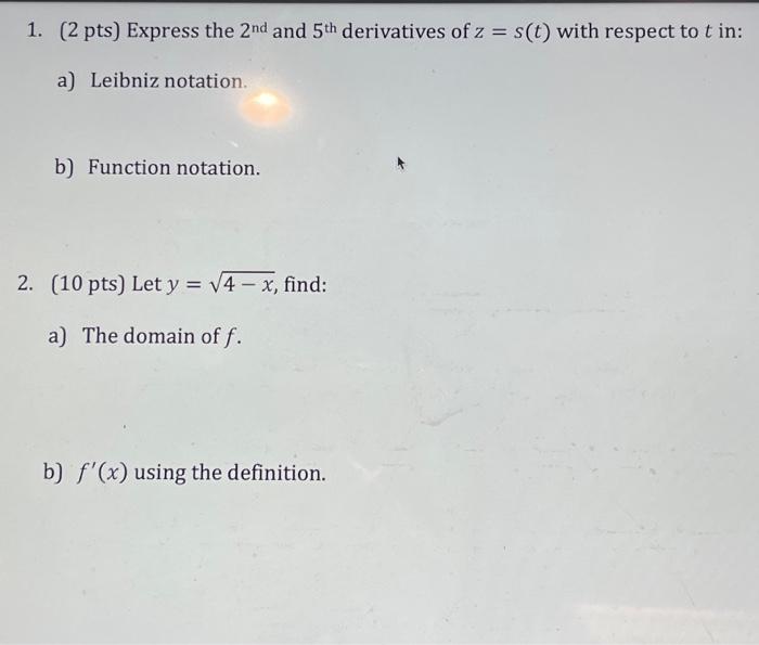 Solved 1. (2 pts) Express the 2nd and 5th derivatives of | Chegg.com