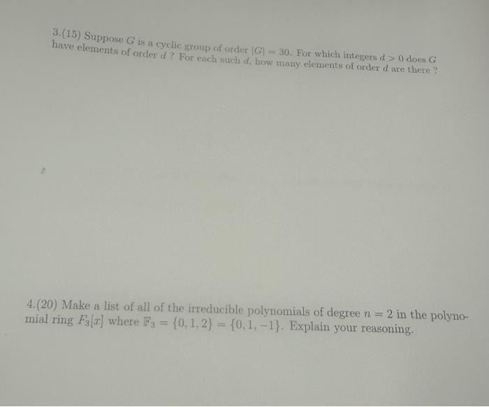 Solved 3. (15) Suppose ( G ) is a cyclic group of order ( | Chegg.com