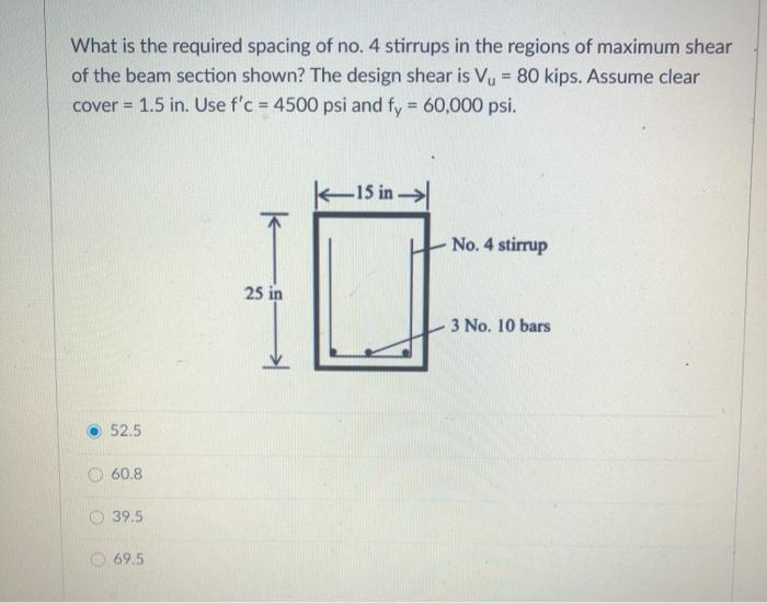 Solved What Is The Required Spacing Of No 4 Stirrups In The Chegg