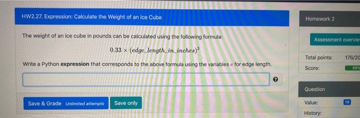 Solved HW2.27. Expression: Calculate the weight of an Ice | Chegg.com