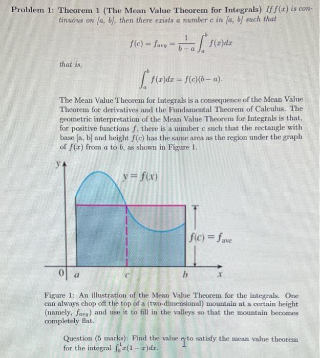 Solved Problem 1: Theorem 1 (The Mean Value Theorem for | Chegg.com