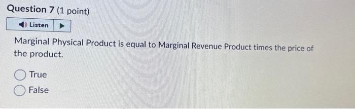 Solved Marginal Physical Product is equal to Marginal | Chegg.com
