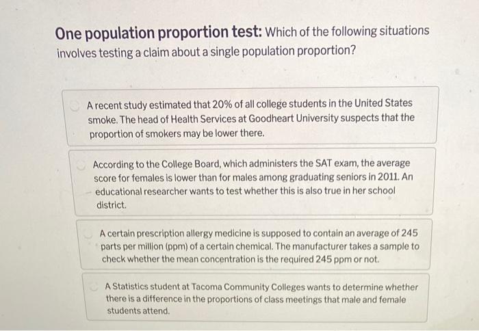 Solved One population proportion test: Which of the | Chegg.com
