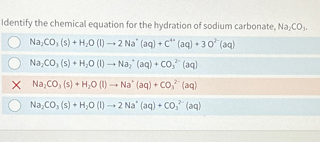 Solved Identify the chemical equation for the hydration of | Chegg.com