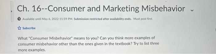Solved Ch. 16--Consumer and Marketing Misbehavior Available | Chegg.com