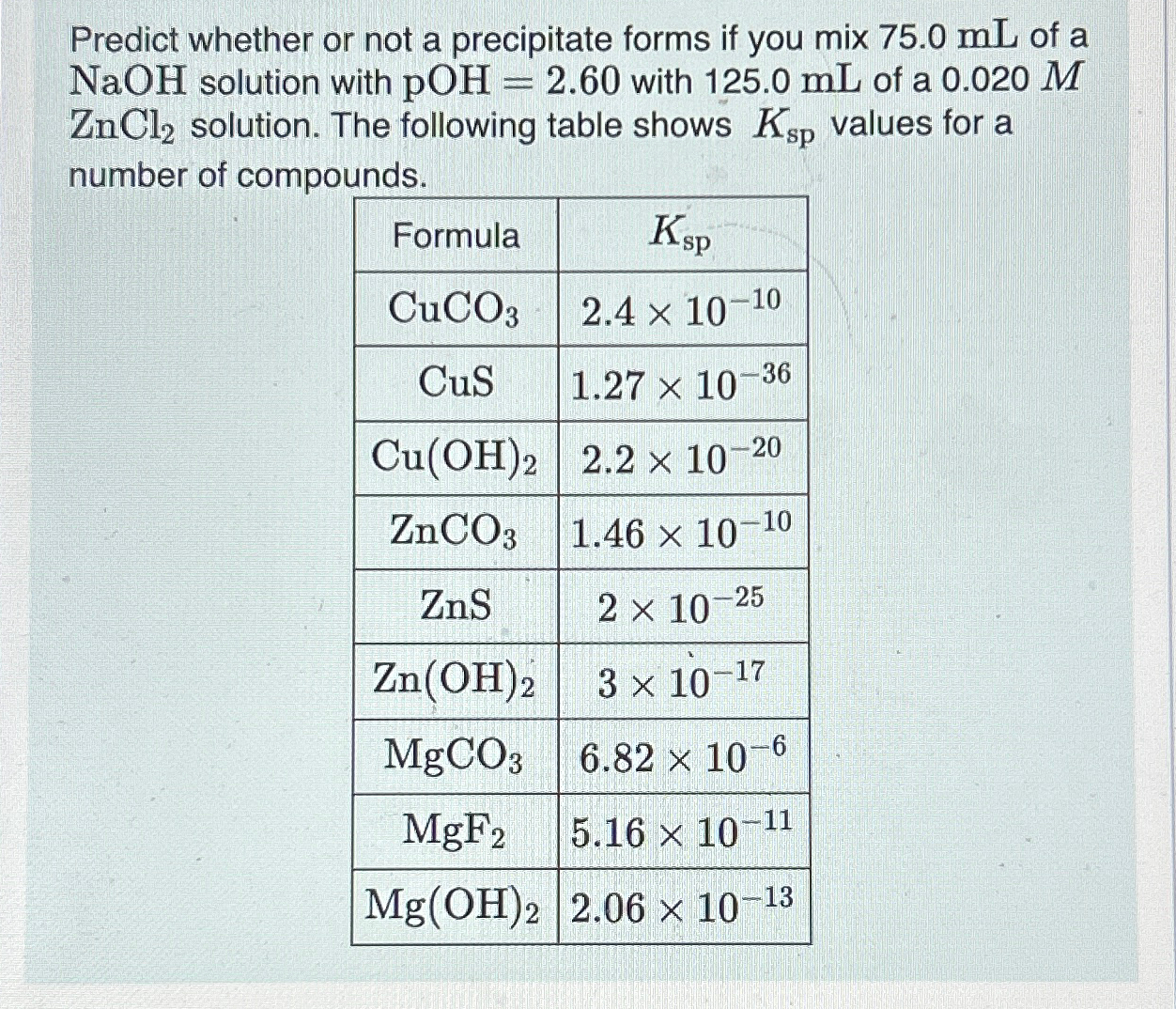 Solved Predict whether or not a precipitate forms if you mix | Chegg.com