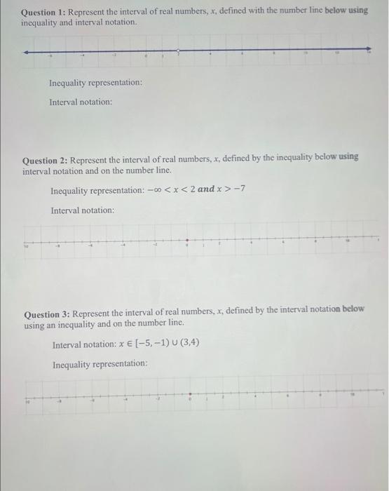 Solved Question 1: Represent the interval of real numbers, | Chegg.com