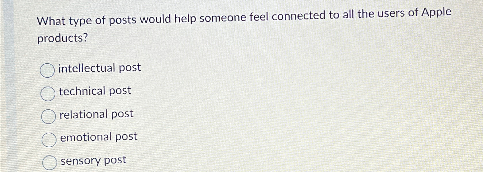 Solved What type of posts would help someone feel connected | Chegg.com