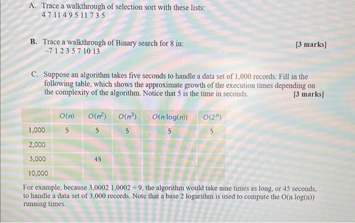 Solved A. Trace a walkthrough of selection sort with these | Chegg.com