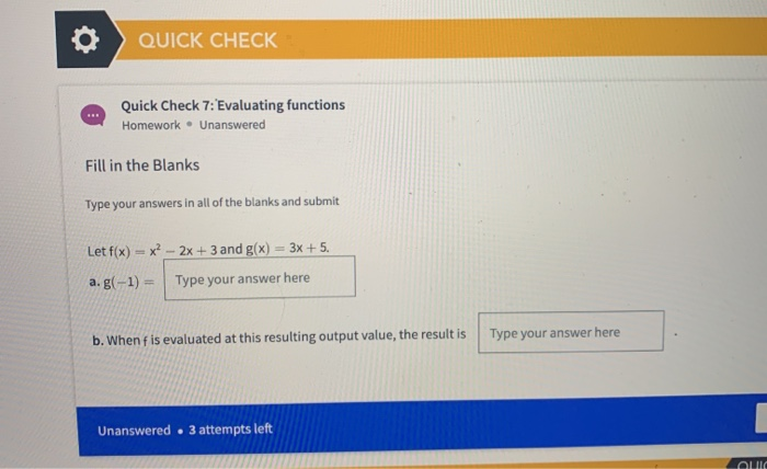Solved QUICK CHECK Quick Check 7: 'Evaluating functions | Chegg.com