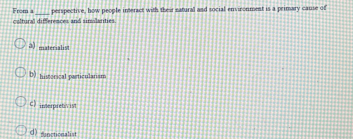 Solved From a perspective, how people interact with their | Chegg.com