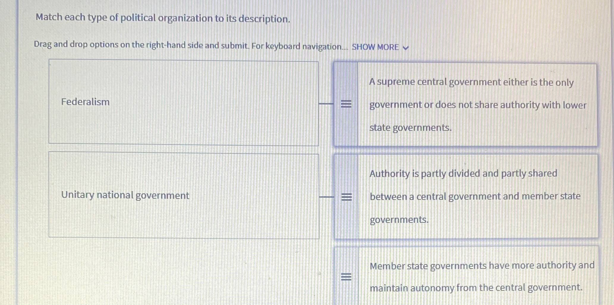 Solved Match each type of political organization to its | Chegg.com