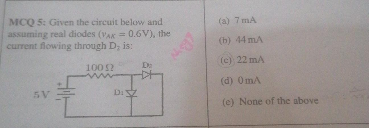 Solved MCQ 5: Given the circuit below and assuming real | Chegg.com