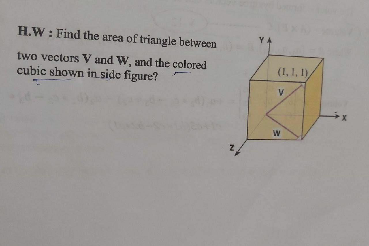 Solved H.W: Find the area of triangle between YA two vectors | Chegg.com