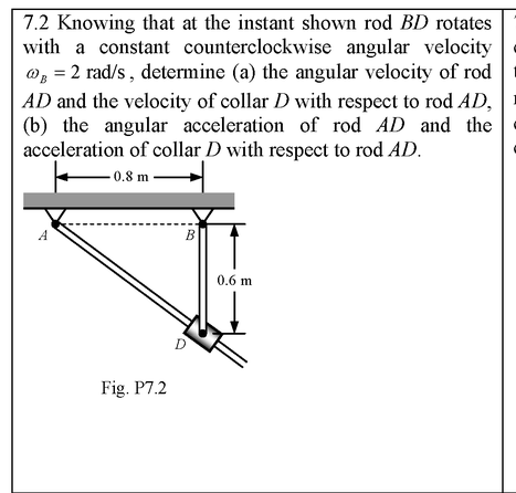 Solved 7.2 Knowing that at the instant shown rod BD rotates | Chegg.com