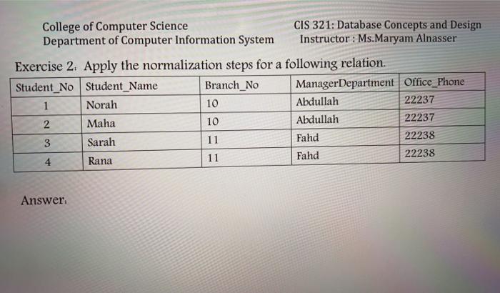 Solved In class_ Practices : Normalization Exercise 1. | Chegg.com
