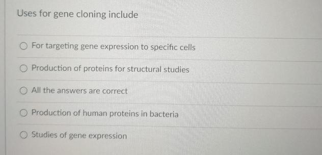 Solved Uses for gene cloning includeFor targeting gene | Chegg.com