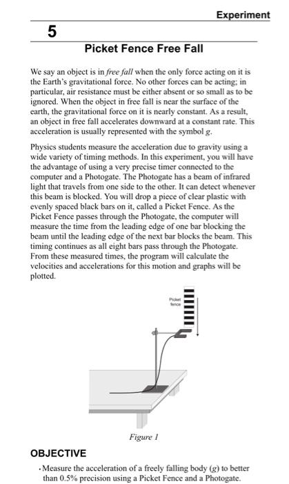 Solved Experiment 5 Picket Fence Free Fall We say an object | Chegg.com