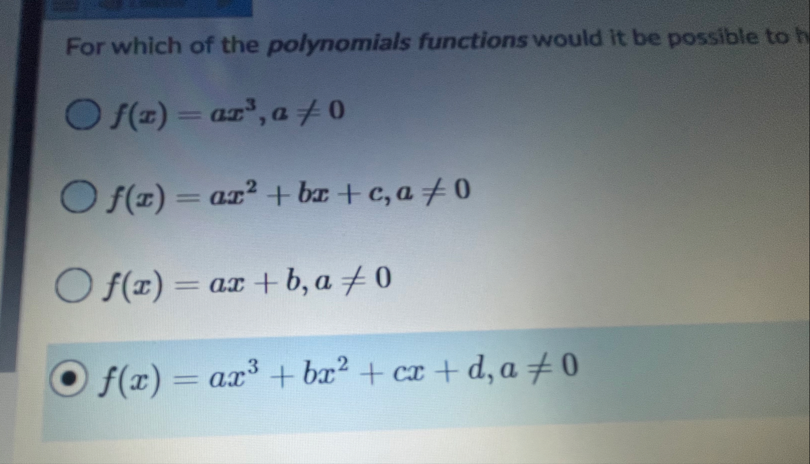 Solved For which of the polynomials functions would it be | Chegg.com