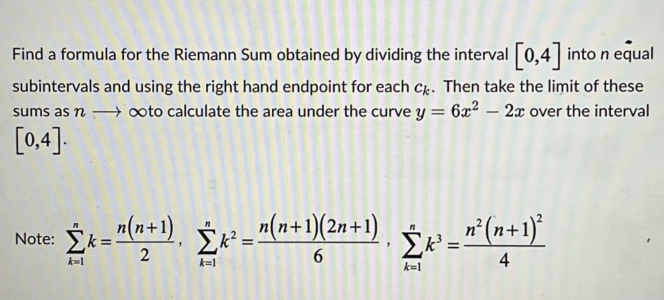 Solved Find a formula for the Riemann Sum obtained by | Chegg.com
