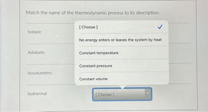 Solved Match the name of the thermodynamic process to its | Chegg.com