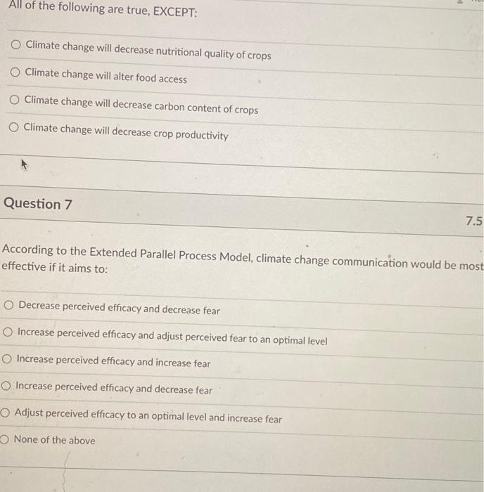 Solved All of the following are true, EXCEPT: O Climate | Chegg.com