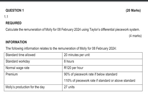 Solved QUESTION 1(20 ﻿Marks)1.1REQUIREDCalculate the | Chegg.com